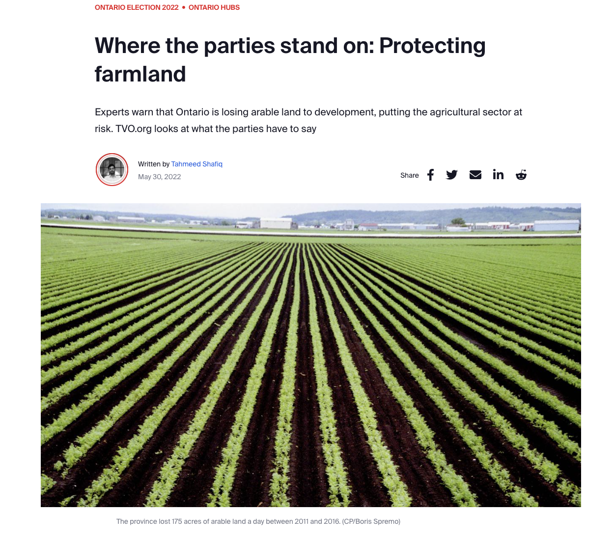 Where the parties stand on farmland protection – TVO Article | Sustain ...