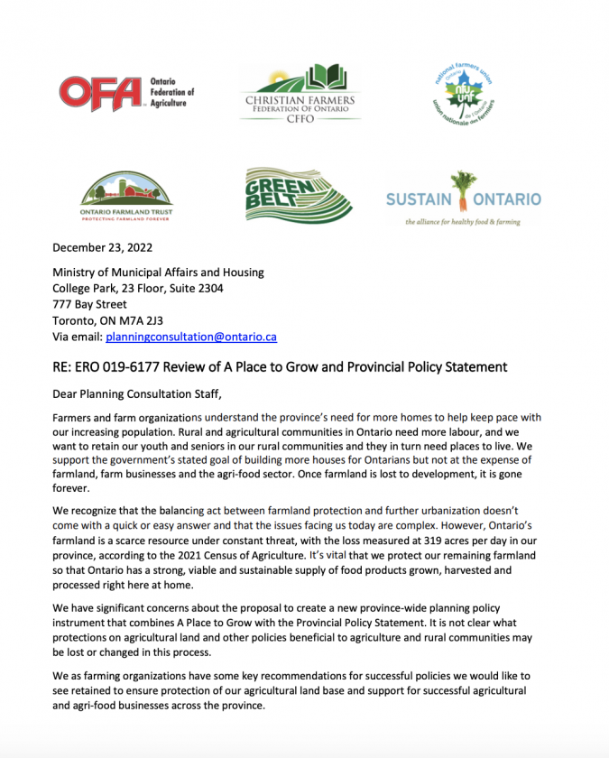 Ontario farm groups partner on joint letter: Review of A Place to Grow ...
