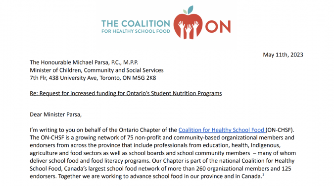 Increased support needed for Ontario’s Student Nutrition Programs ...