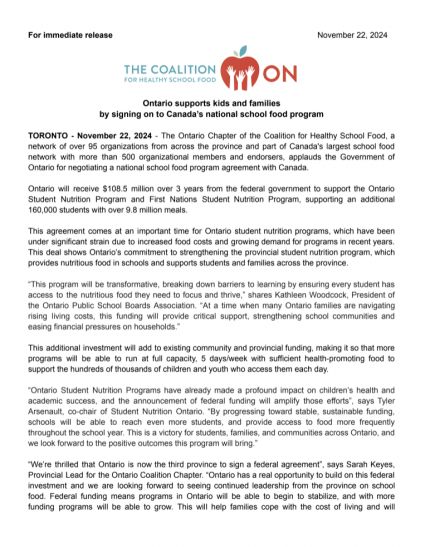 Ontario signs on to Canada’s national school food program! | Sustain ...